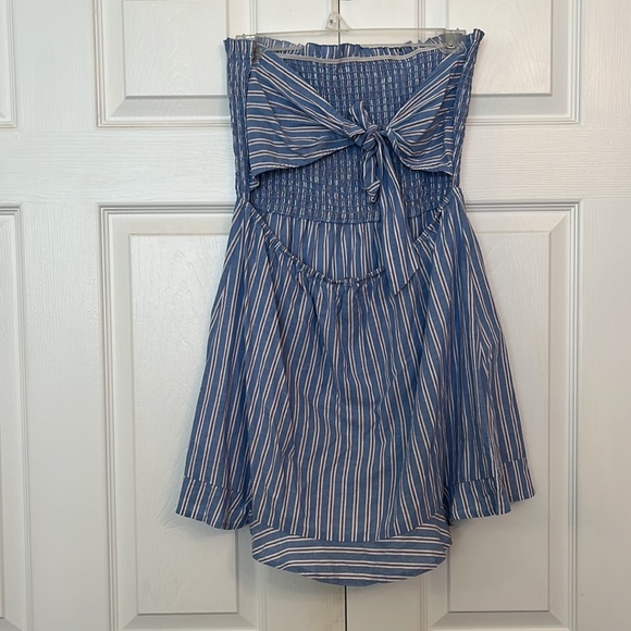 Tobi | Dresses | Tobi Blue And White Striped Strapless Dress Tie Back ...